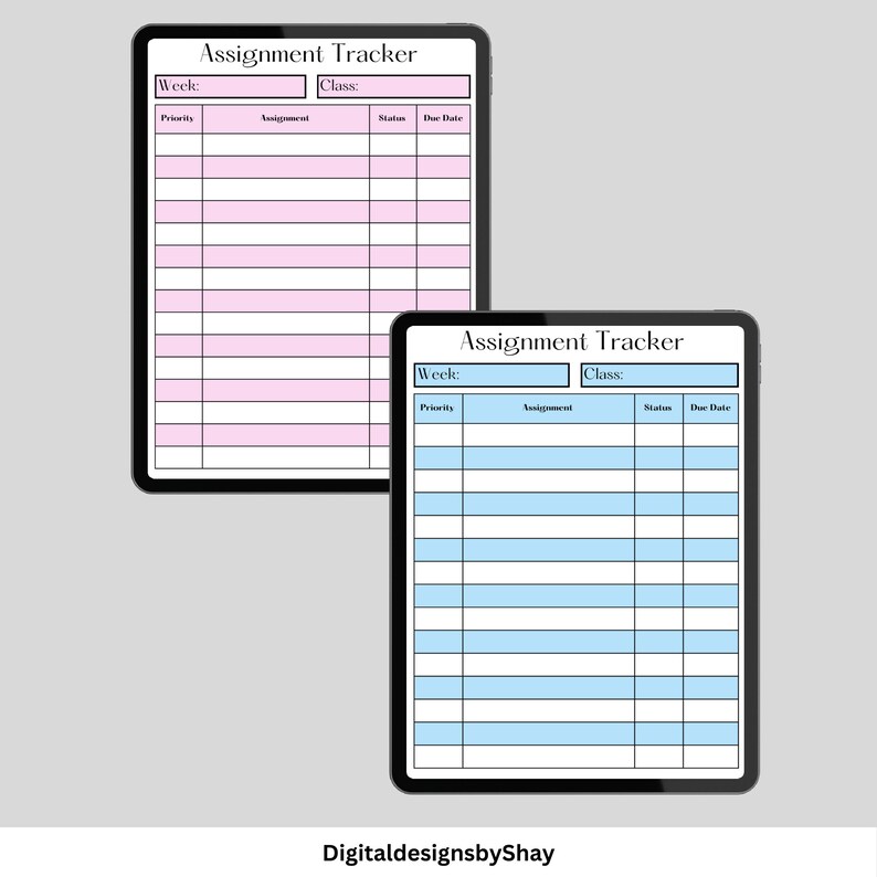 Digital Assignment Tracker, Printable Assignment Tracker, Homework ...