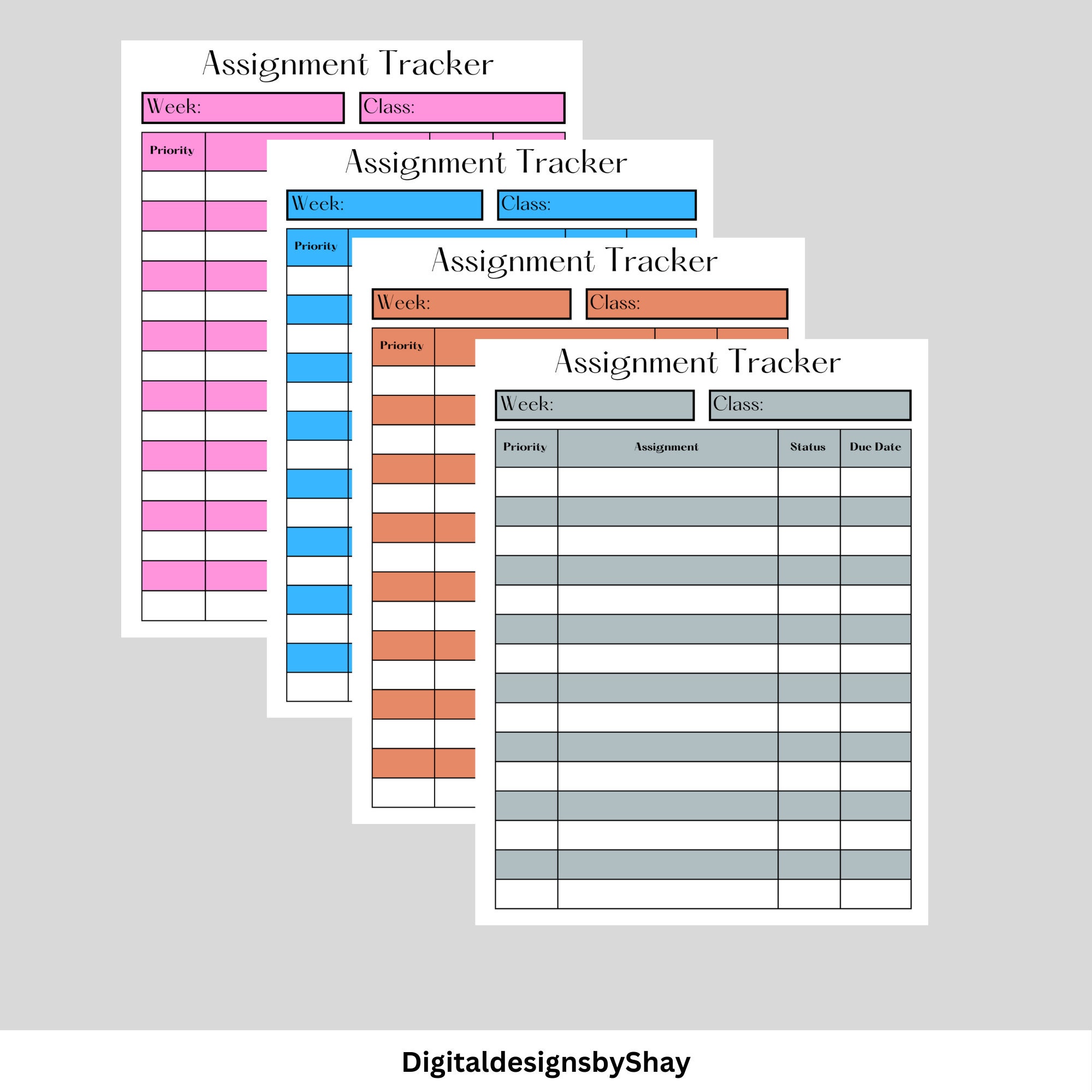 Digital Assignment Tracker, Printable Assignment Tracker, Homework ...