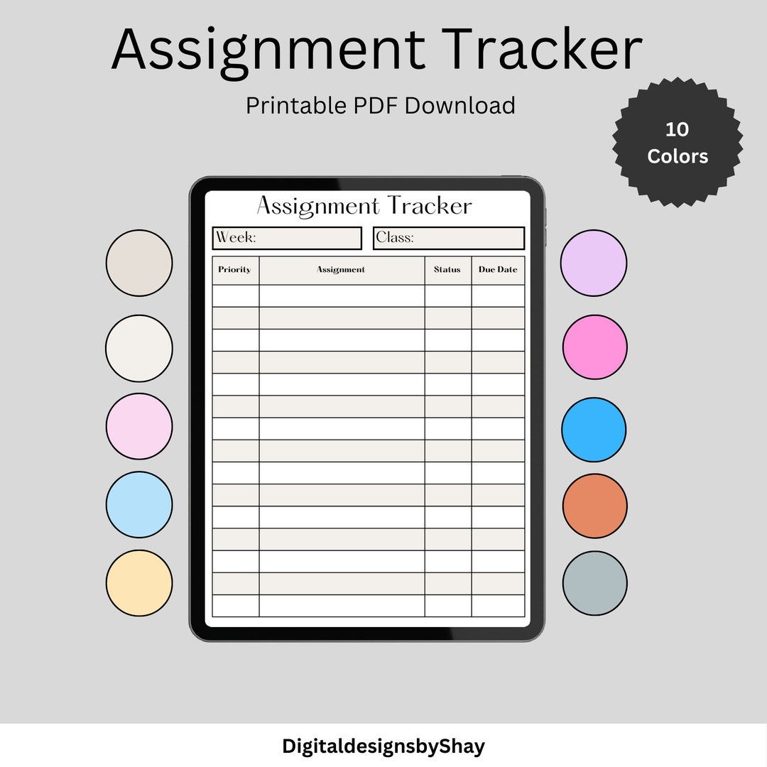 Digital Assignment Tracker, Printable Assignment Tracker, Homework ...