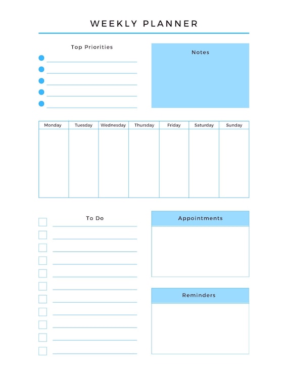 Simple Blue Weekly Planner digital Download - Etsy