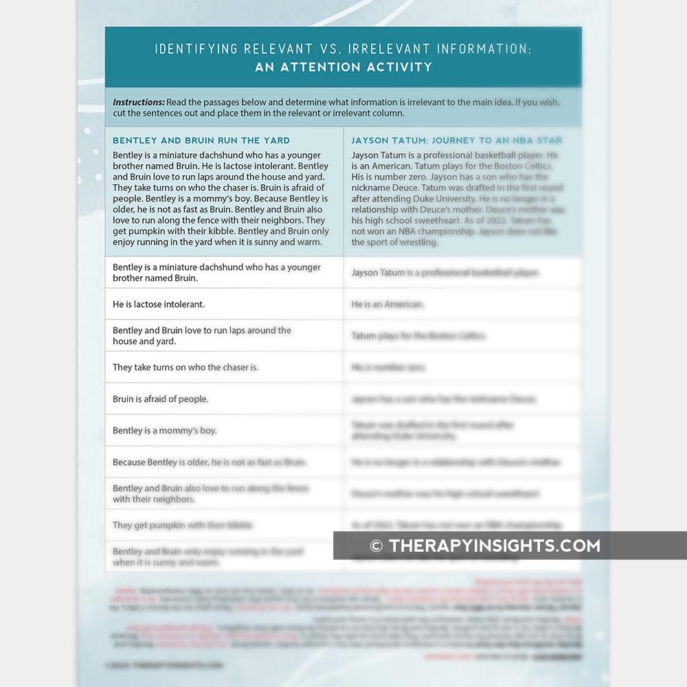 Printable Resource Identifying Relevant Vs. Irrelevant Information: an ...