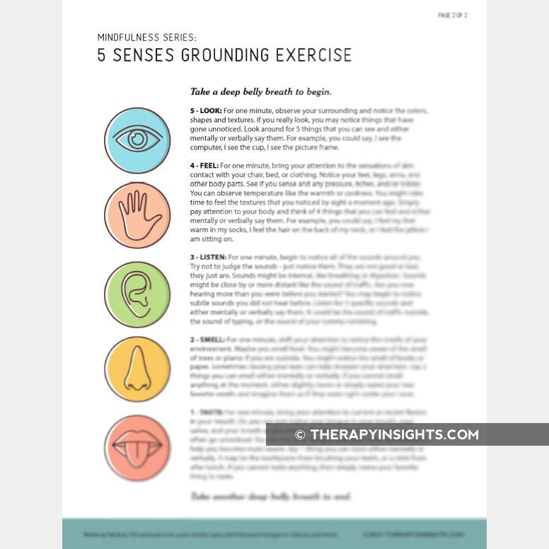 Printable Resource Mindfulness Series: 5 Senses Grounding Exercise - Etsy