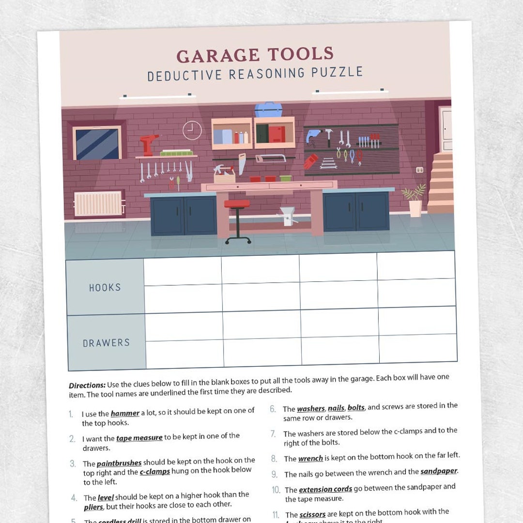 Printable Resource Garage Tools Deductive Reasoning Puzzle - Etsy