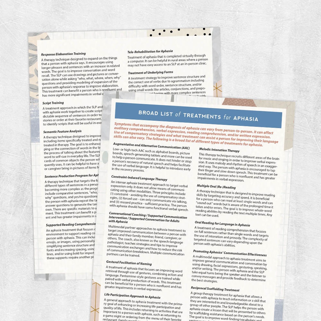 Printable Resource Broad List of Treatments for Aphasia - Etsy
