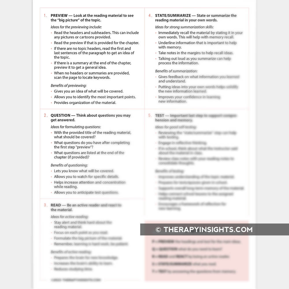 Printable Resource How to Use the PQRST Reading Strategy - Etsy