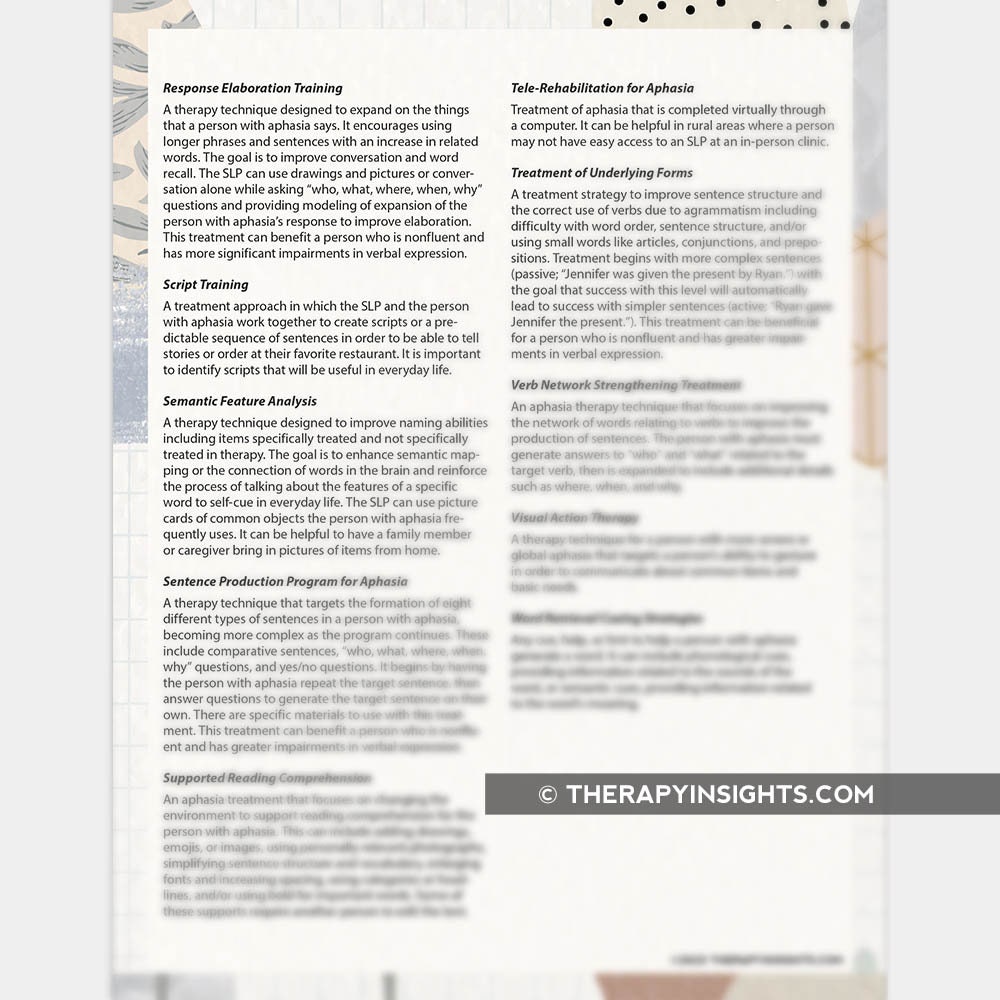 Printable Resource Broad List of Treatments for Aphasia - Etsy