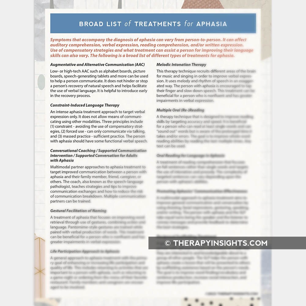 Printable Resource Broad List of Treatments for Aphasia - Etsy