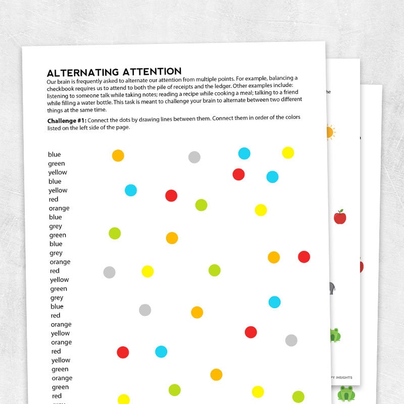 Printable Resource Visual Alternating Attention Tasks: Colors and ...