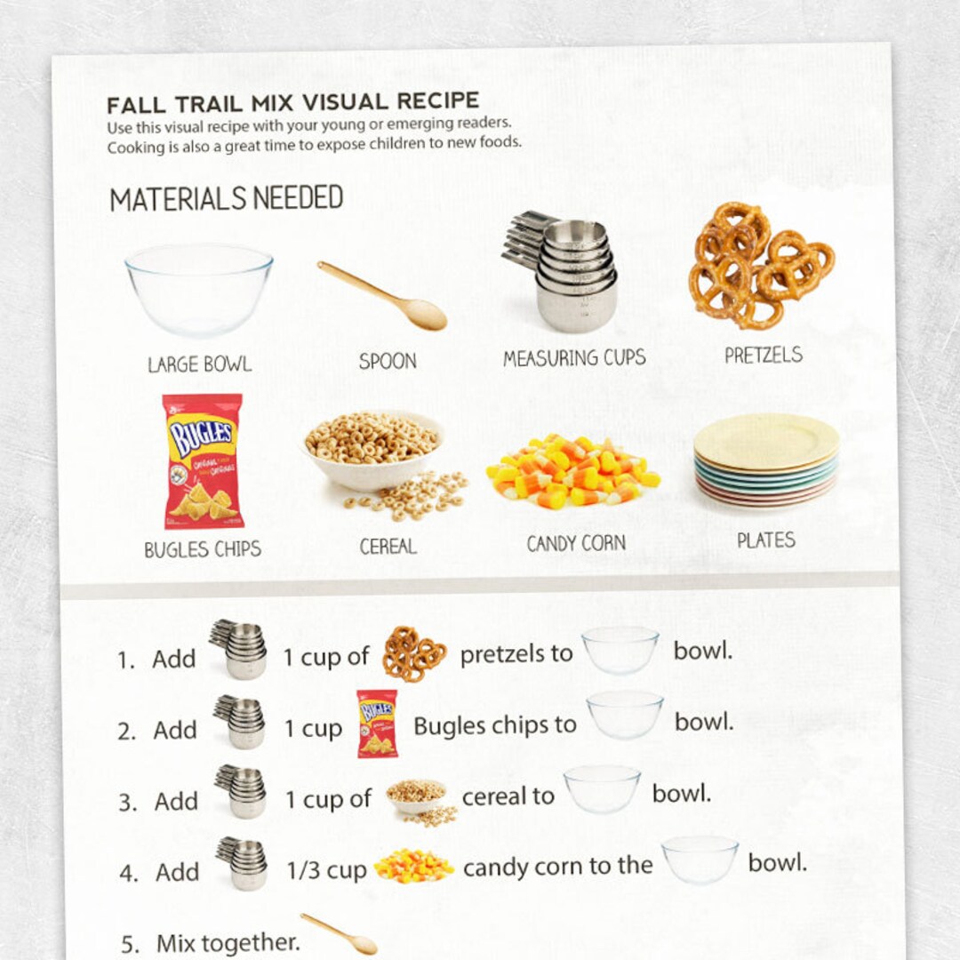Printable Resource Fall Trail Mix Visual Recipe - Etsy