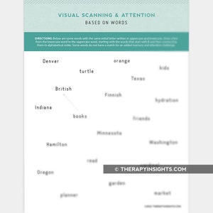 Printable Resource Visual Scanning and Attention Based on Words - Etsy