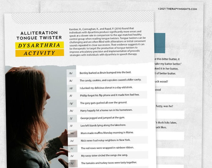 Printable Resource Alliteration/tongue Twister Dysarthria Activity - Etsy