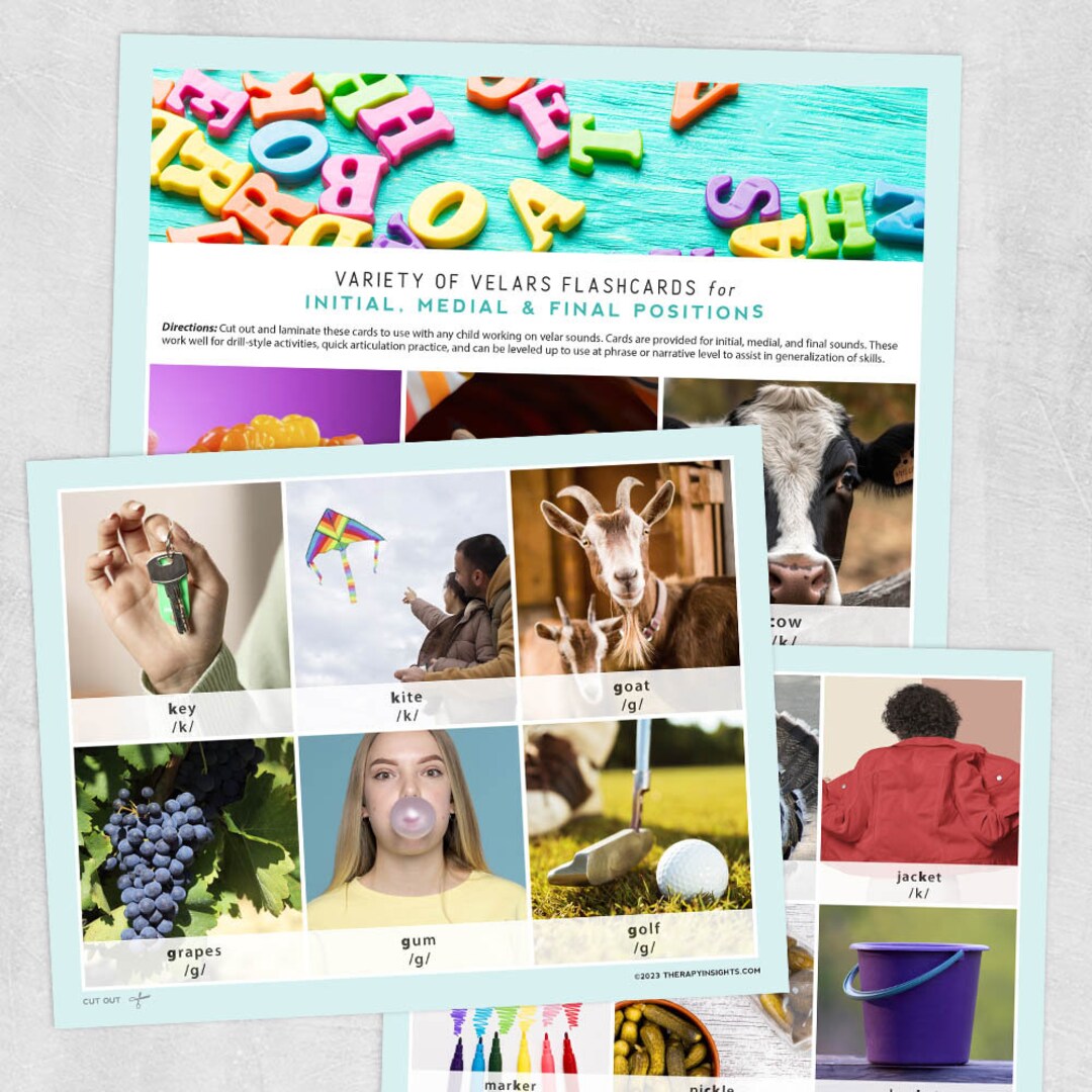 Printable Resource Variety of Velars Flashcards for Initial, Medial ...
