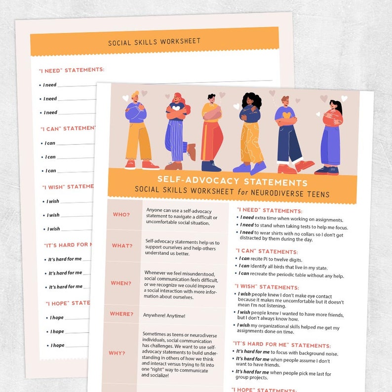 Printable Resource Self-advocacy Statements Social Skills Worksheet for ...