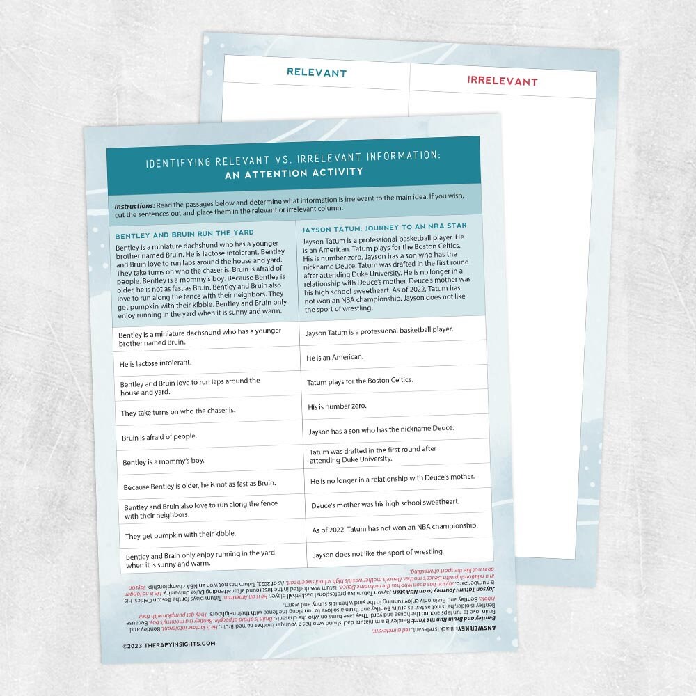 Printable Resource Identifying Relevant Vs. Irrelevant Information: an ...