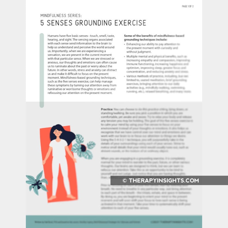 Printable Resource Mindfulness Series: 5 Senses Grounding Exercise - Etsy