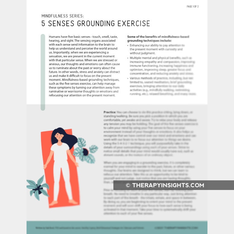 Printable Resource Mindfulness Series: 5 Senses Grounding Exercise - Etsy