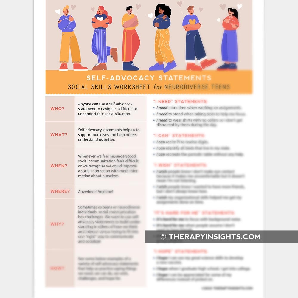Printable Resource Self-advocacy Statements Social Skills Worksheet for ...