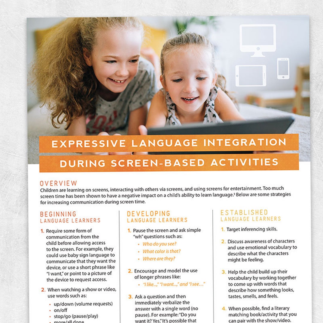 Printable Resource Expressive Language Integration During Screen-based ...