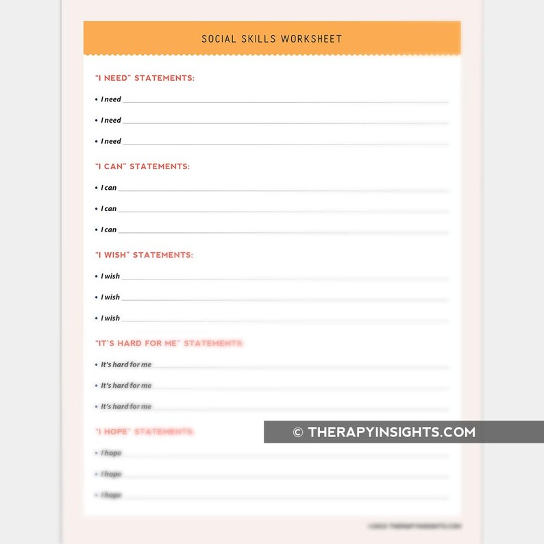 Printable Resource Self-advocacy Statements Social Skills Worksheet for ...