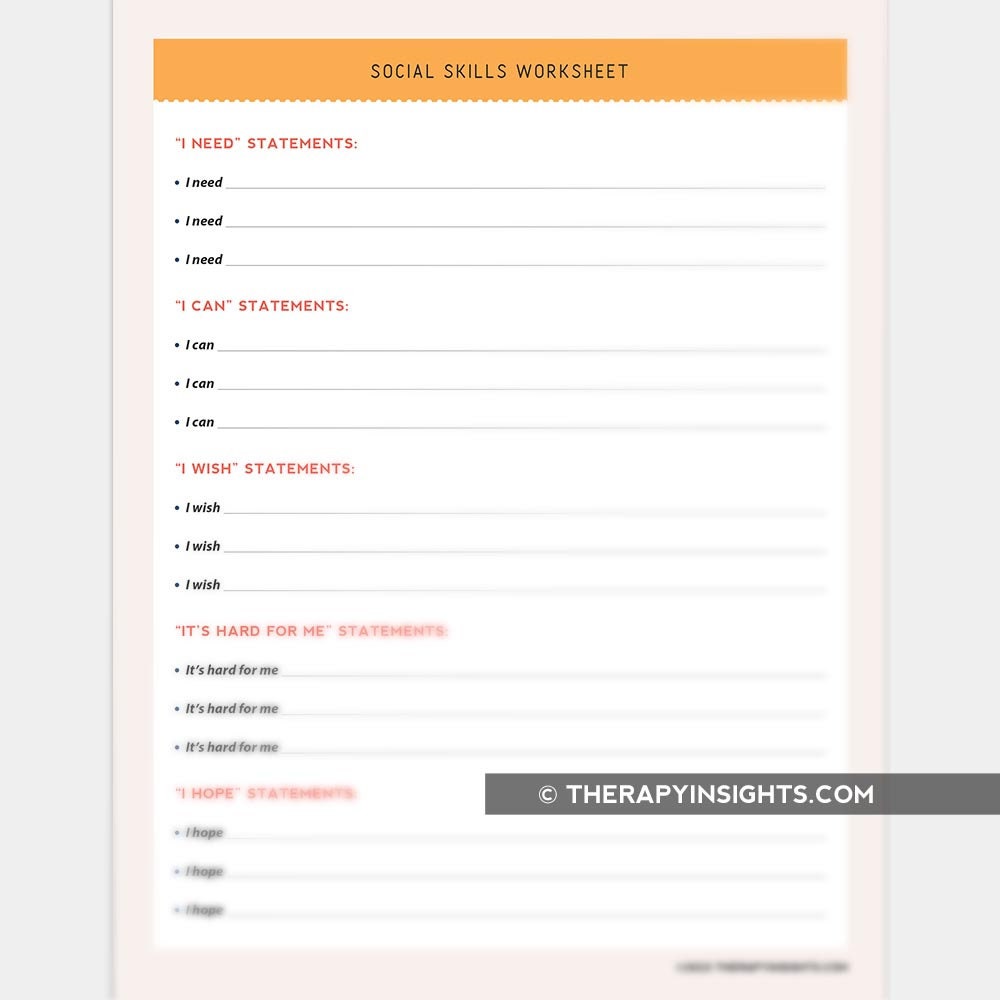Printable Resource Self-advocacy Statements Social Skills Worksheet for ...