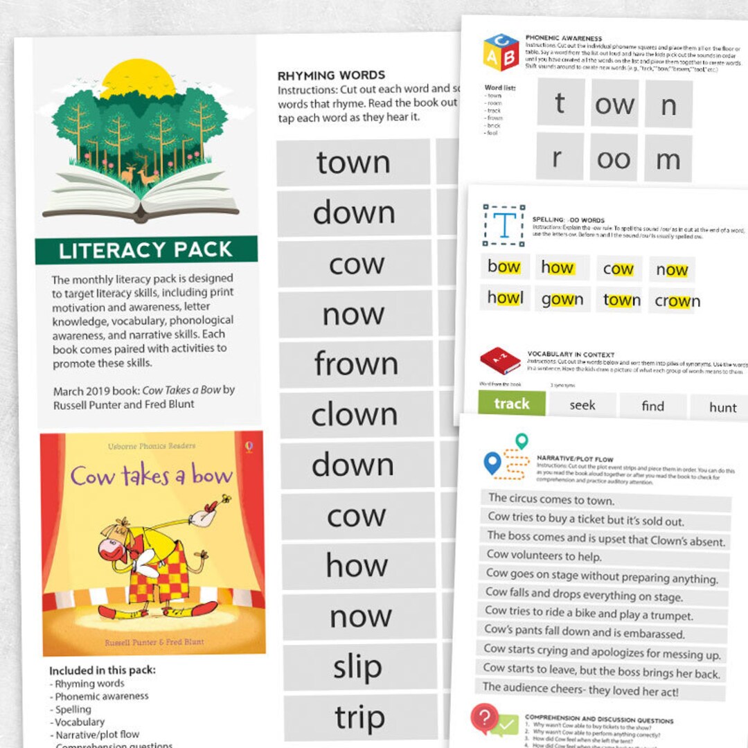 Printable Resource Book Activities Pack: Cow Takes a Bow - Etsy