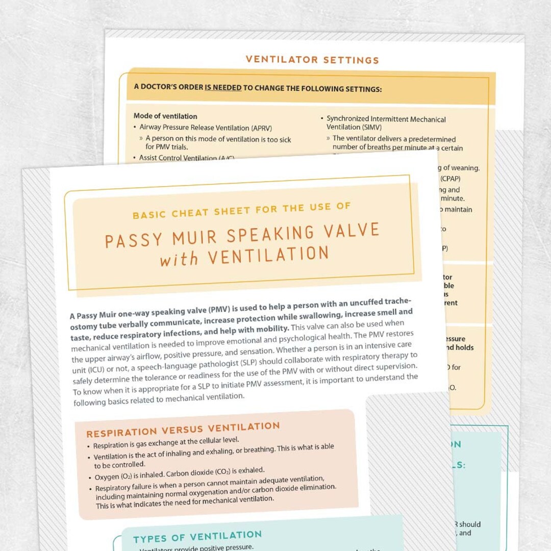 Printable Resource Basic Cheat Sheet for the Use of Passy Muir Speaking ...
