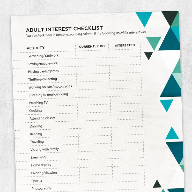 Printable Resource Adult Interest Checklist - Etsy