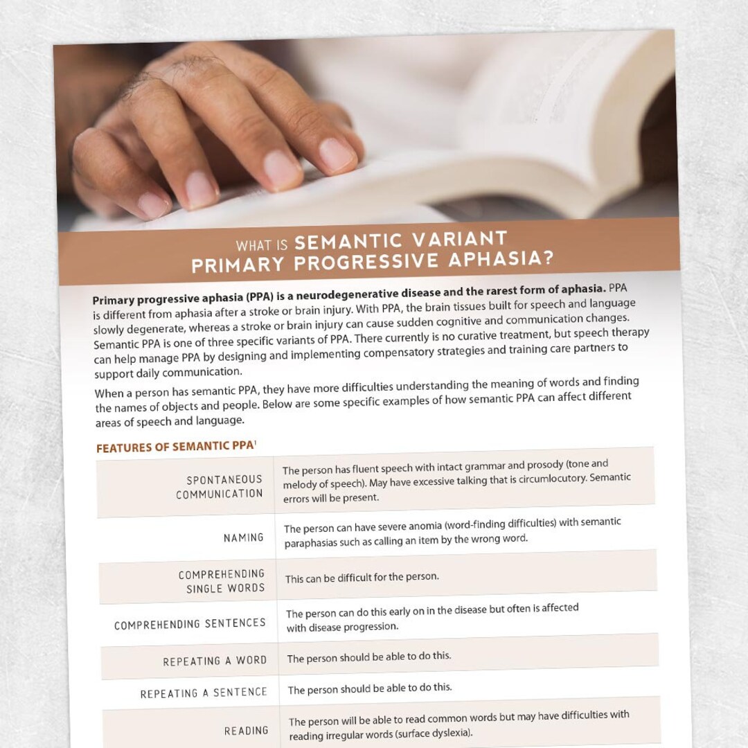 Printable Resource What is Semantic Variant Primary Progressive Aphasia ...