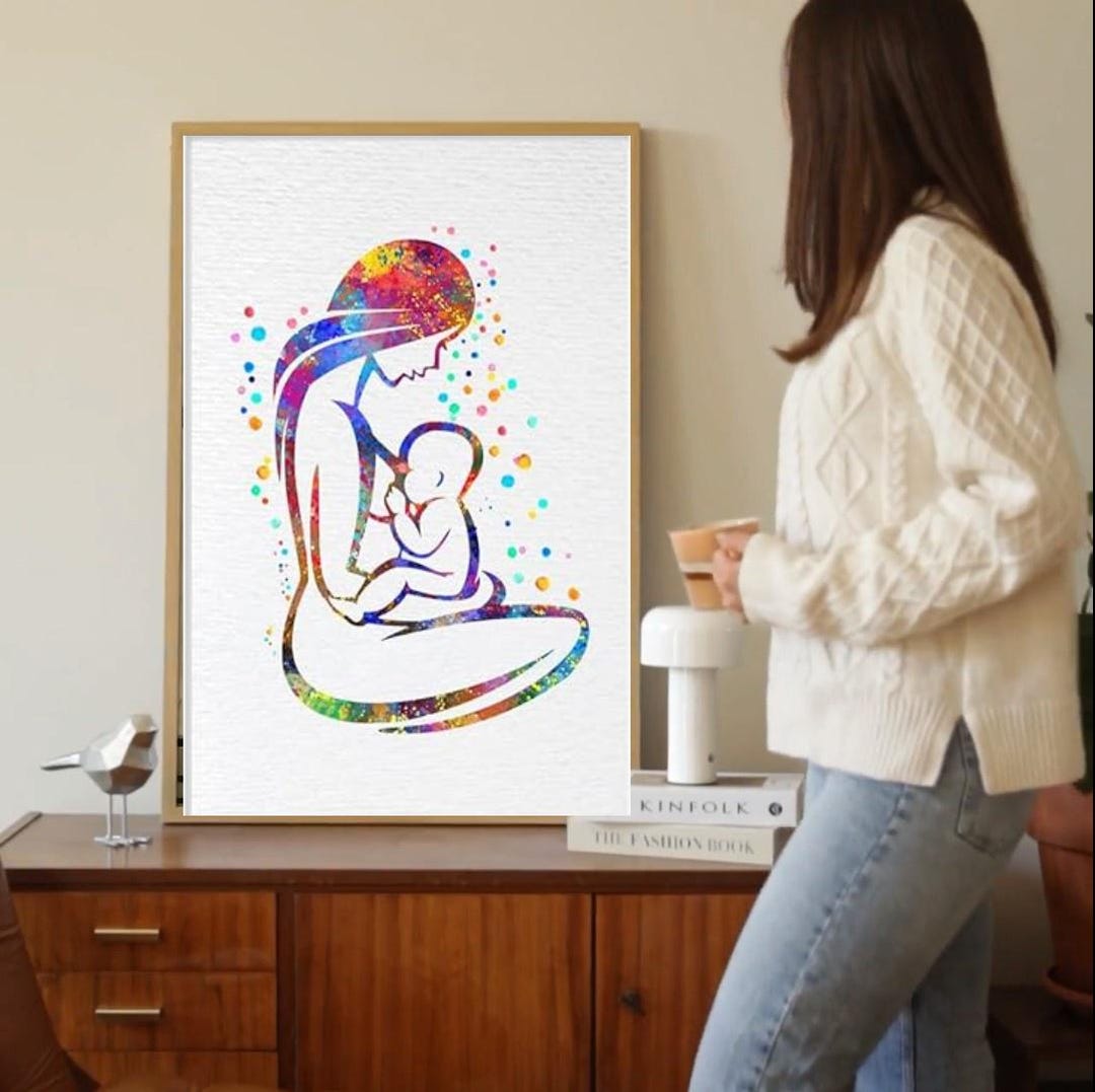 Breastfeeding Mother Mom Newborn Baby Nursing Art Print Poster Wall Art ...