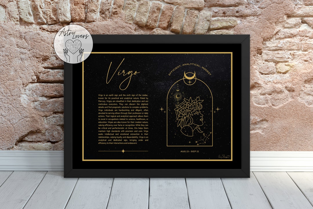VIRGO FRAMED PRINT, Zodiac, Astrology, Black and Gold Wall Art ...