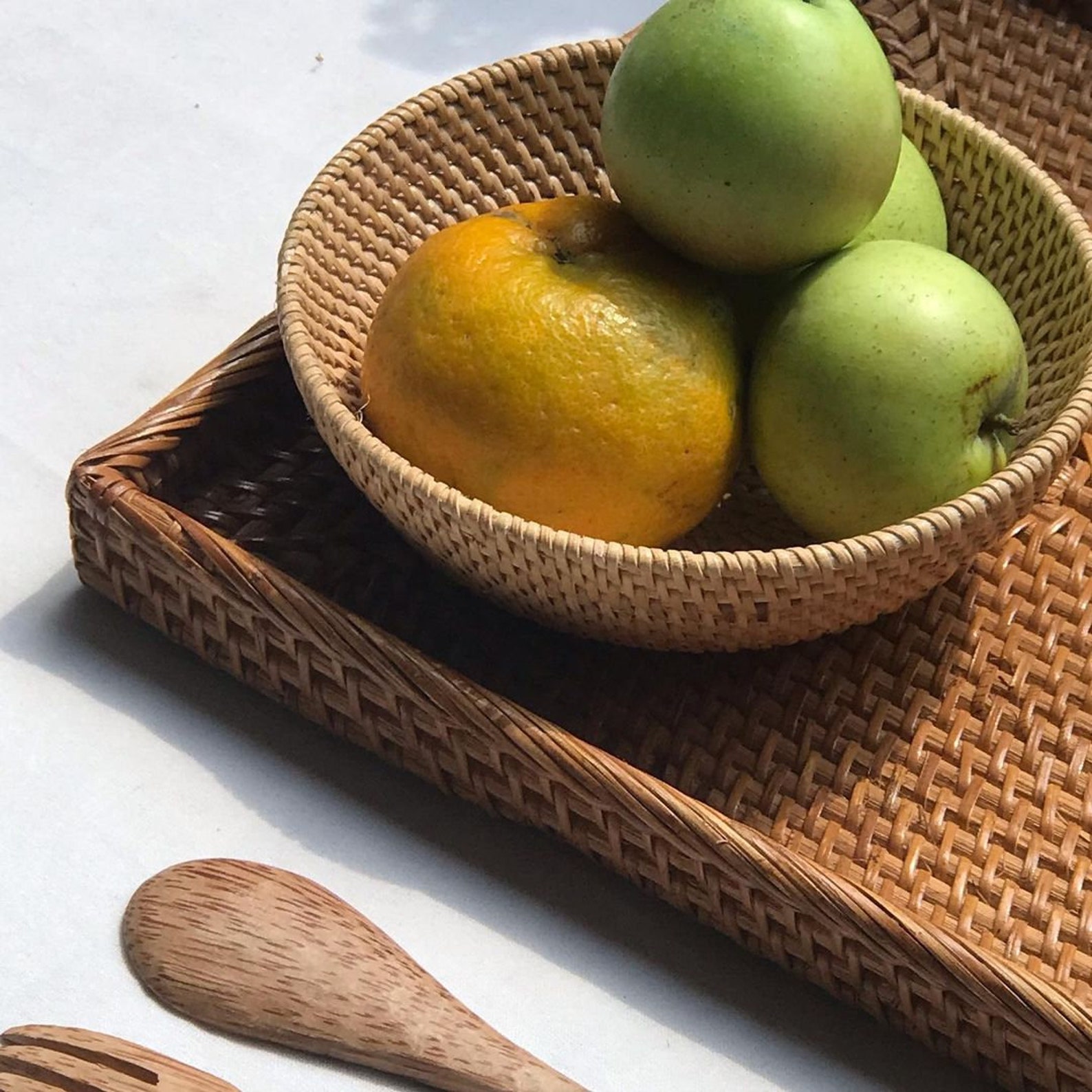 Square Rattan Tray - Natural Tray - Serving Tray - Wicker Boho Serving ...