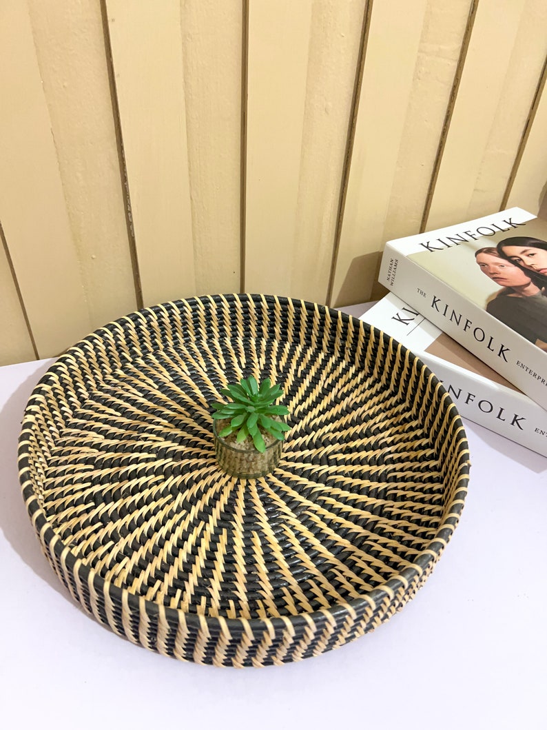 Round Rattan Tray - Rattan Basket Tray - Woven Tray - Serving Tray ...