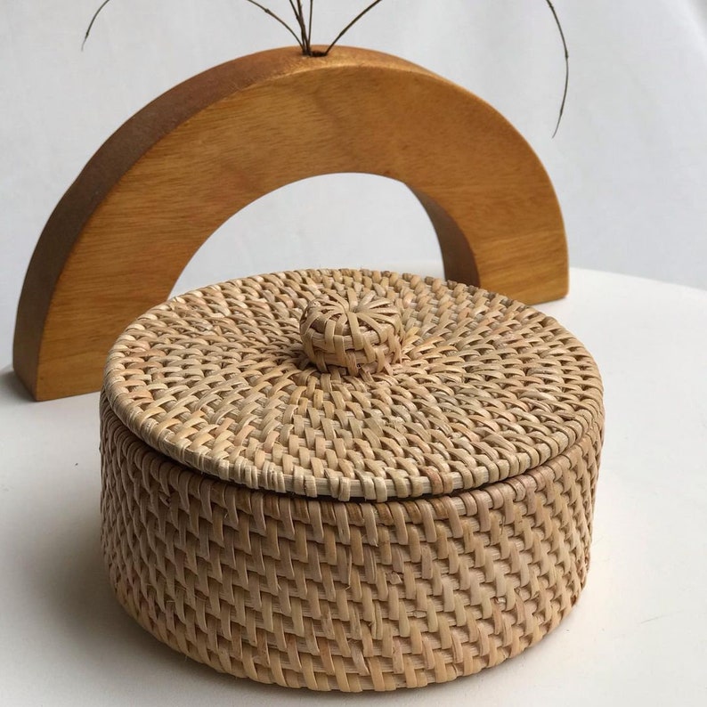 Round Rattan Basket, Natural Wicker Basket, Storage Basket With Lid ...