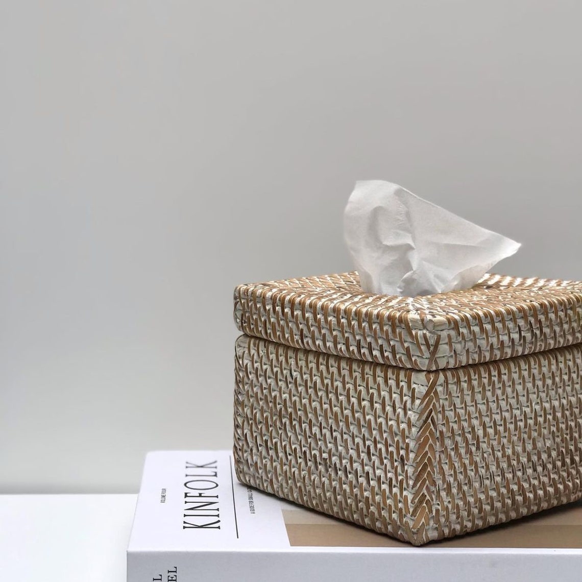 Square Rattan Tissue Box, Whitewash Tissue Box Cover, Wicker Tissue ...