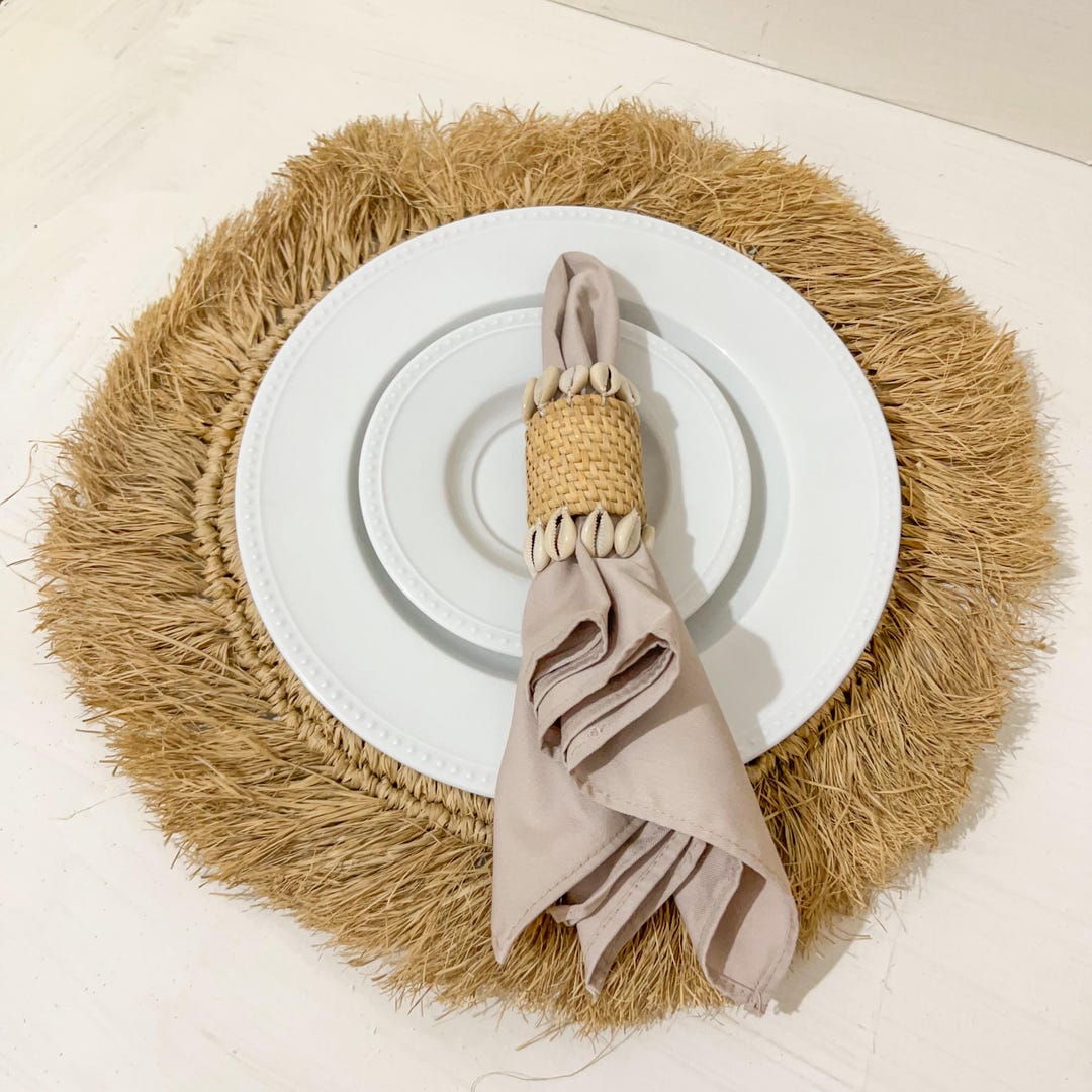 50pcs Boho Round Placemats, Raffia Woven Table Mats, Natural Fringe ...