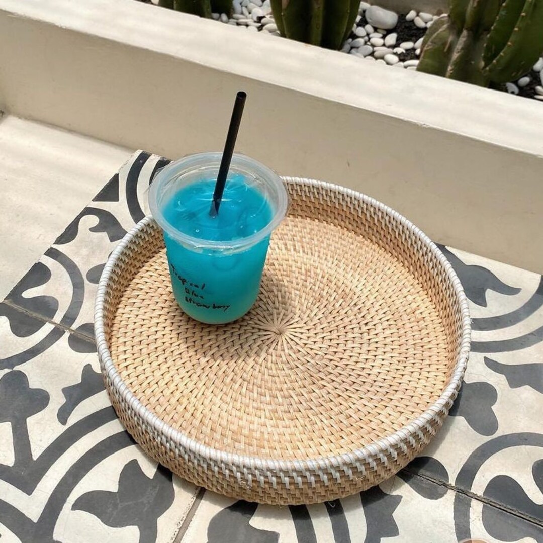 Round Rattan Tray - Natural Tray - Serving Tray - Wicker Boho Serving ...