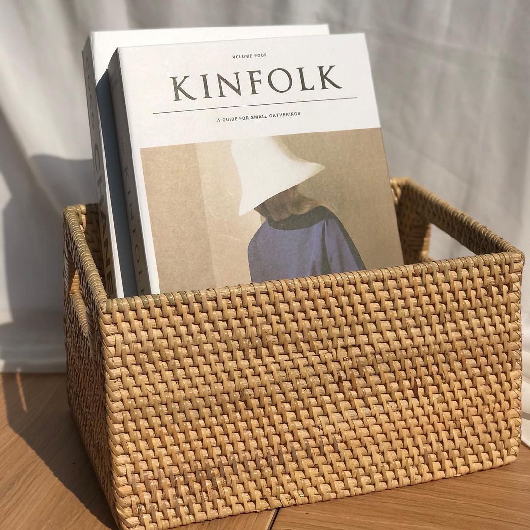 Rattan Basket With Handle, Natural Basket, Wicker Basket, Rectangular ...