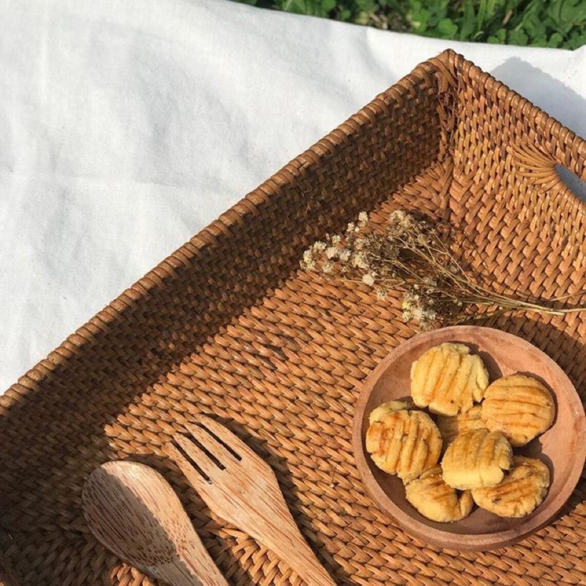 Rectangular Rattan Tray With Handle, Serving Tray, Large Rattan Tray ...