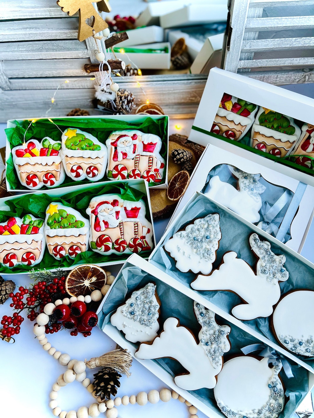 Santa Claus Christmas Gingerbread Custom Decorated Sugar Cookies Set ...