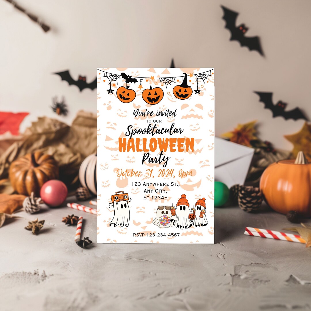 Spooktacular Halloween Party Invitation Cute Design Ghost Design Kids ...