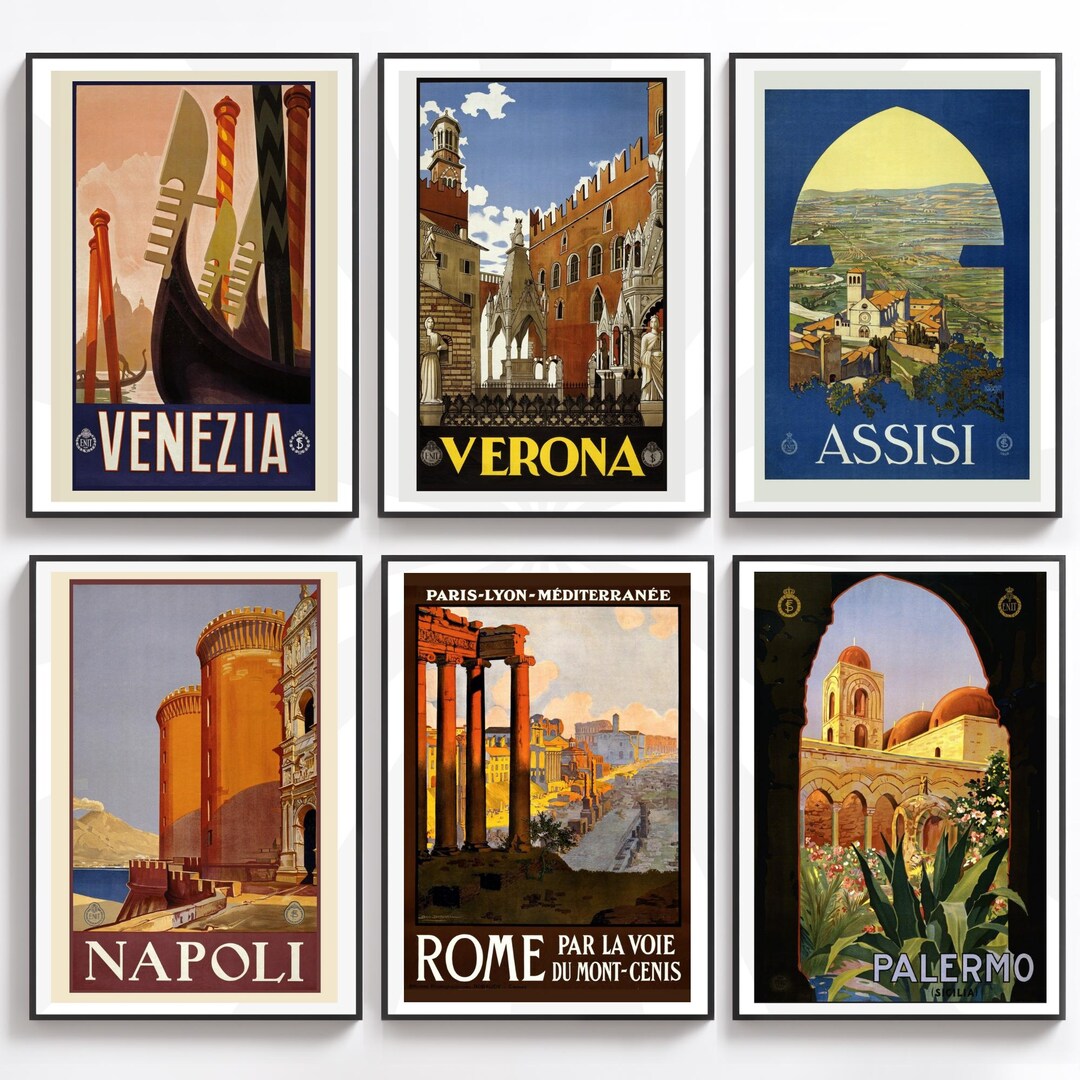 Vintage Italian Cities Poster Set Gallery Art Collection Six Print ...