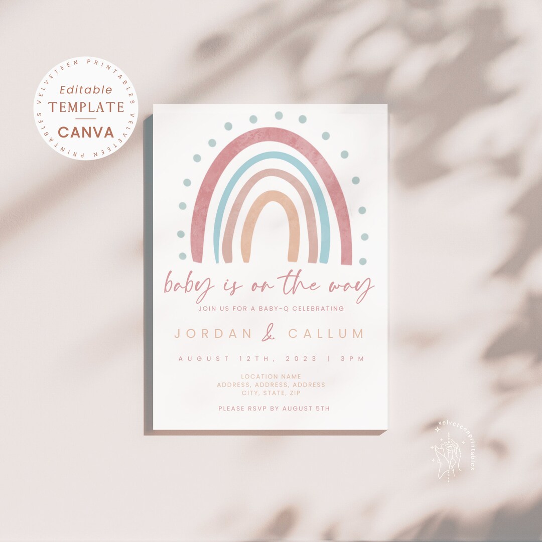 Boho Rainbow Baby Shower Template, Gender Neutral Baby Shower, Modern ...