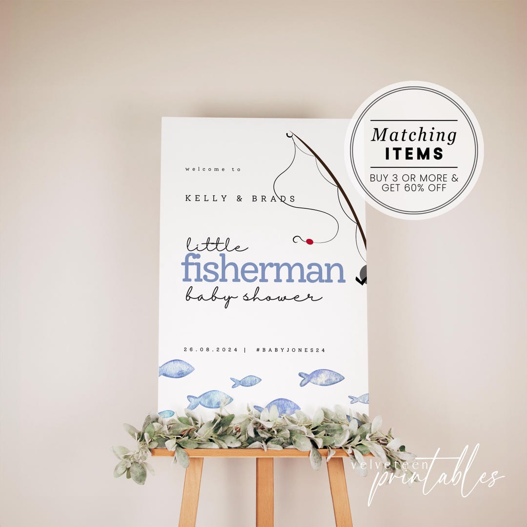 Fishing Baby Shower Welcome Sign: Little Fisherman Decor (printable DIY ...