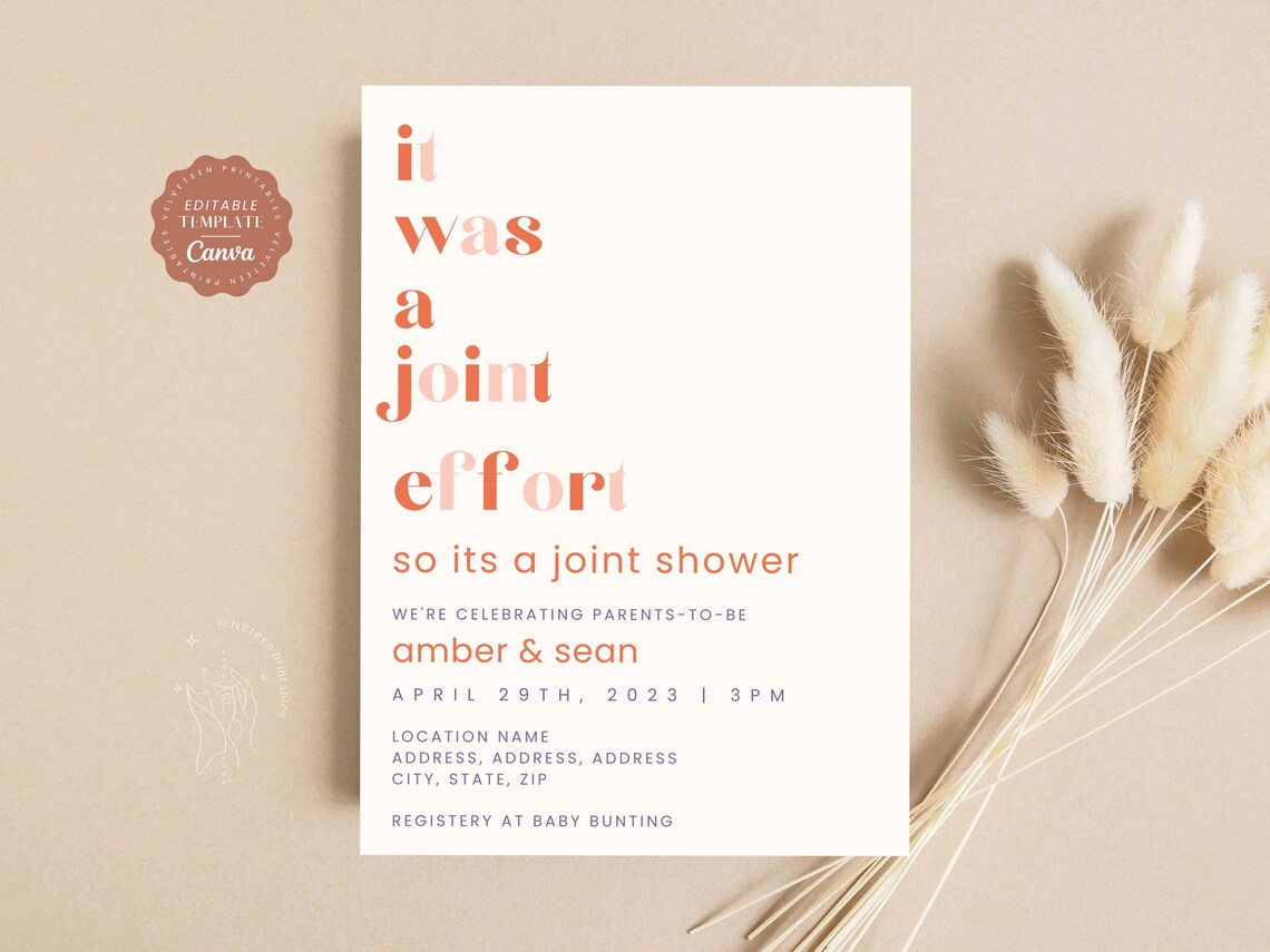 Co-ed Baby-q Shower Invitation: Joint Effort Template (DIY Canva) - Etsy