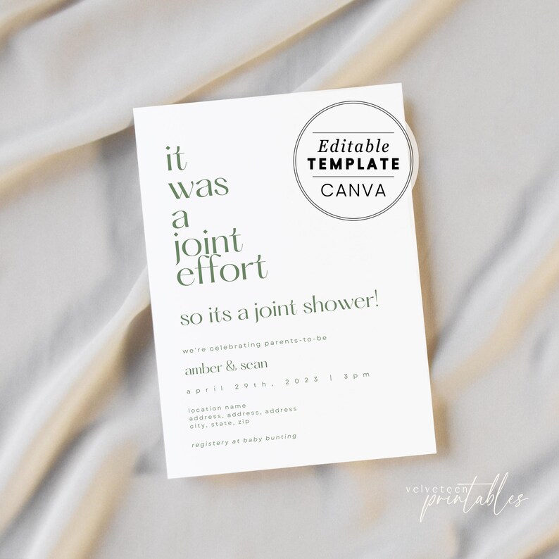 Co-ed Baby Shower Invitation Template: Joint Effort Baby-q (canva ...