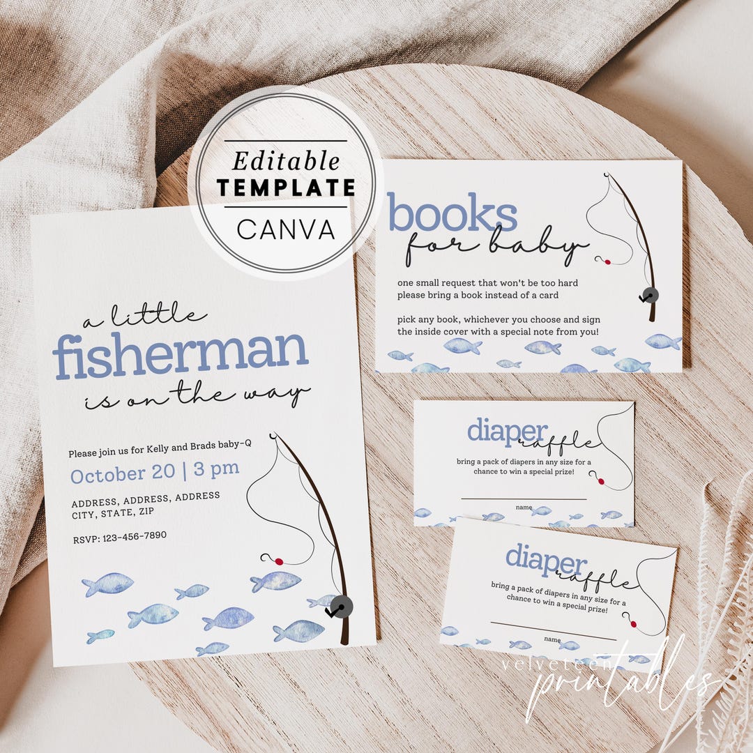 Editable Fishing Baby Shower Invitation, A Little Fisherman is on the ...