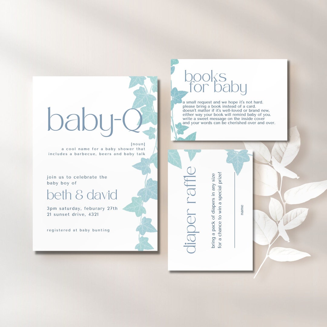Greenery Boy Co-ed Baby Q Invite Template, Boy Baby Shower, Printable ...