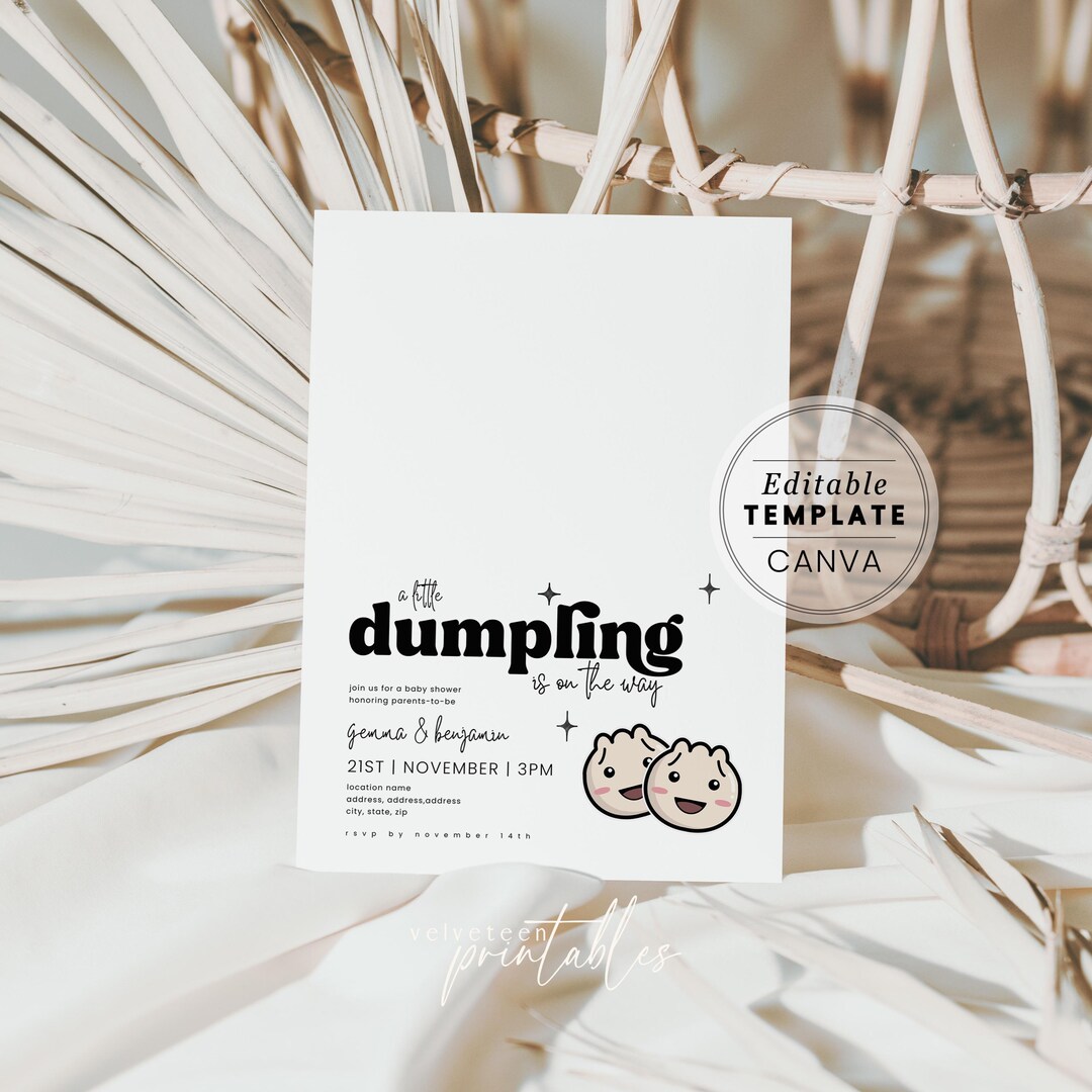 Dumpling Baby Shower Digital Invitation, Modern Co-ed Cute Baby-q, Dim ...