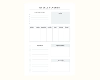 Weekly Planner Printable, Instant Download, Minimal Weekly Planner ...