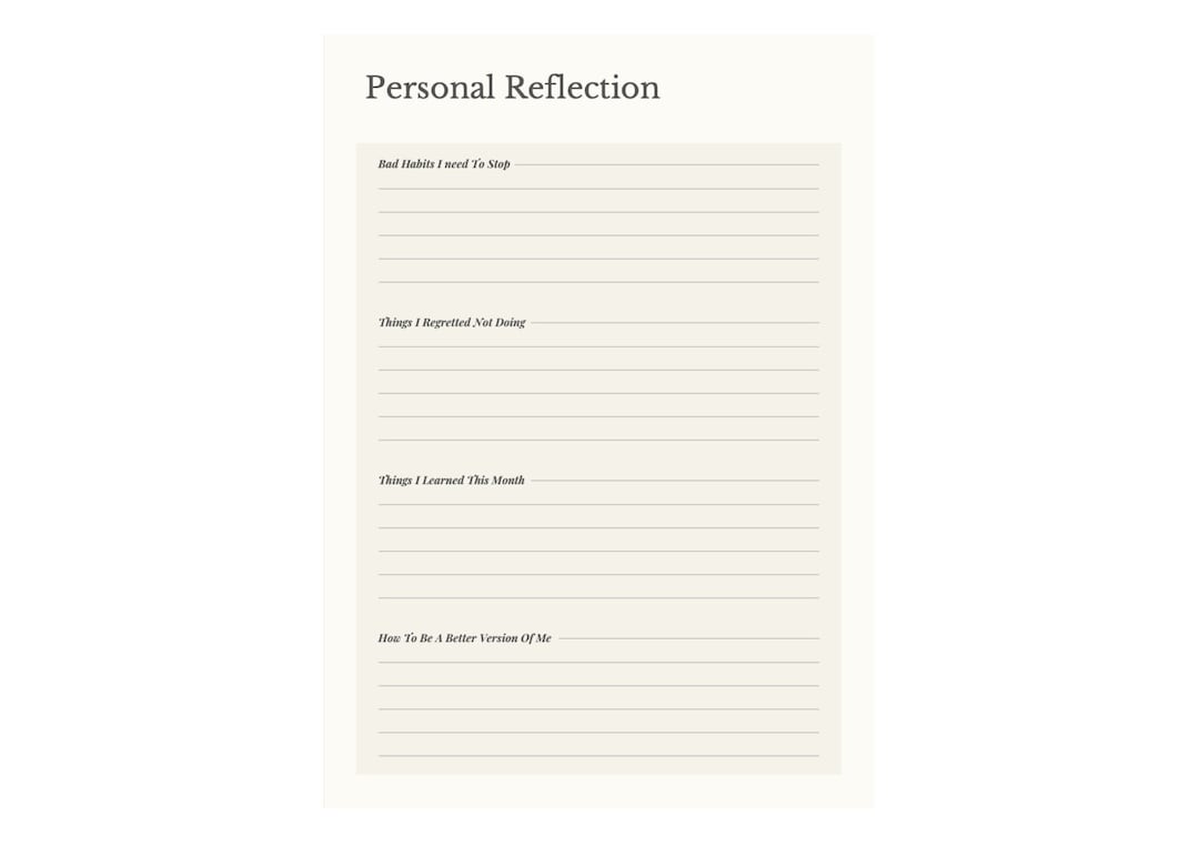 Personal Reflection Sheet Printable, Instant Download, Minimal ...